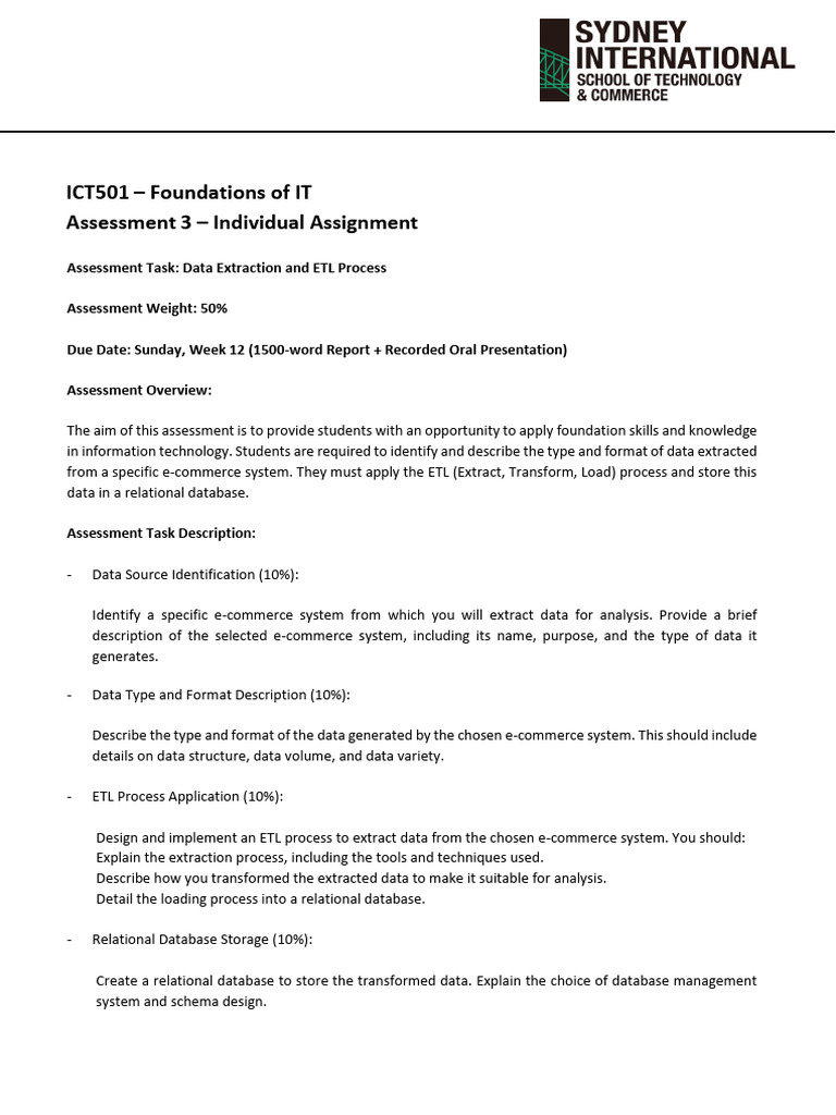 ICT501 Assessment 3 Brief T3 2023 | PDF | Data | Data Management