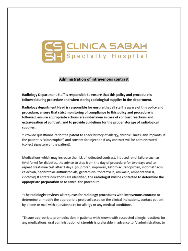 IV Contrast Administration Guidelines | PDF | Radiology | Causes Of Death