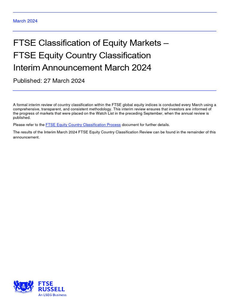Ftse Interim Country Classification Review 2024 | PDF | Stock Market ...