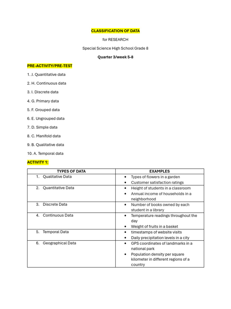 Classification of Data | PDF | Data | Quantitative Research
