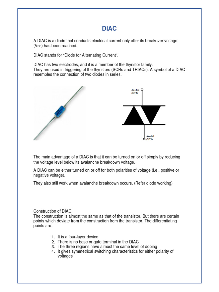 RMAE Notes DIAC TRIAC | PDF | Diode | Field Effect Transistor