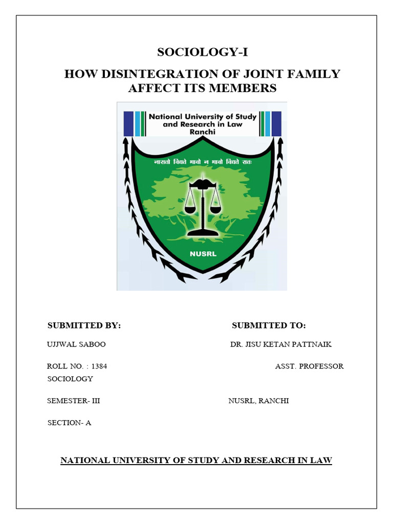 Disintegration of Joint Family | PDF | Family | Behavioural Sciences