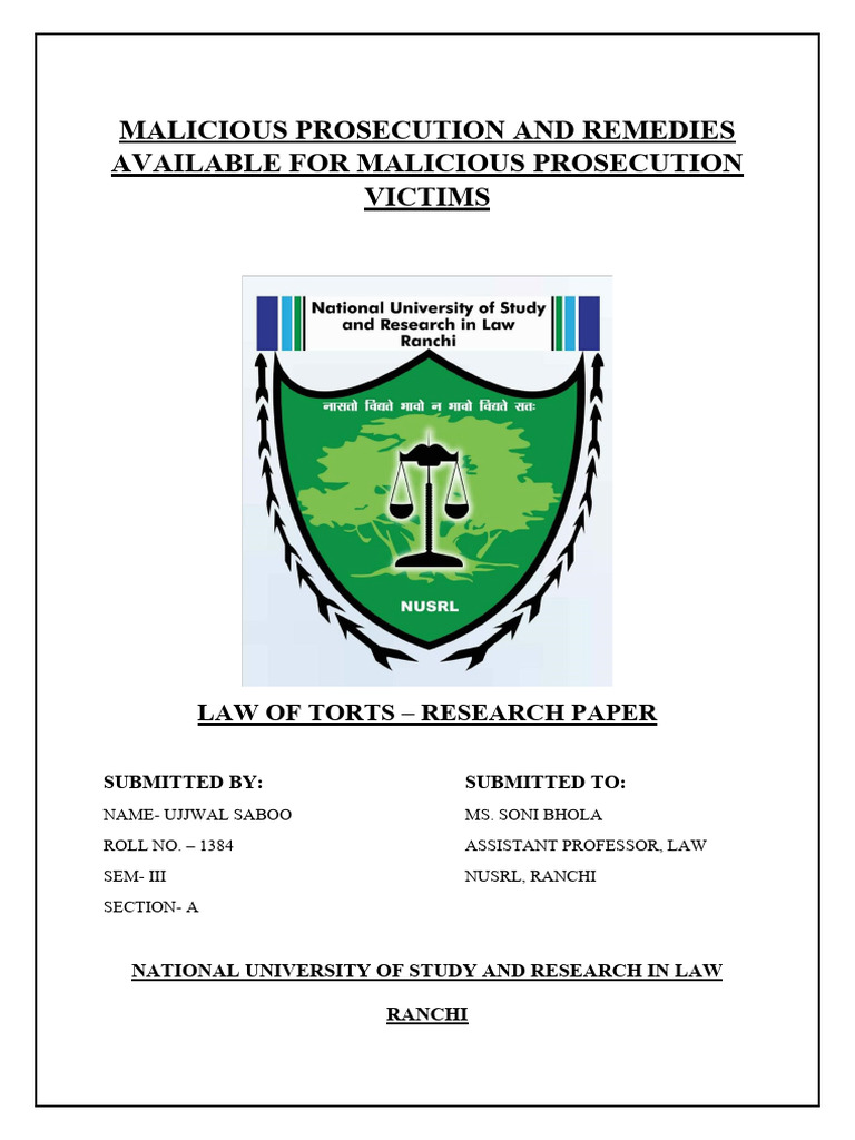 Malicious Prosecution Remedies | PDF | Tort | Damages