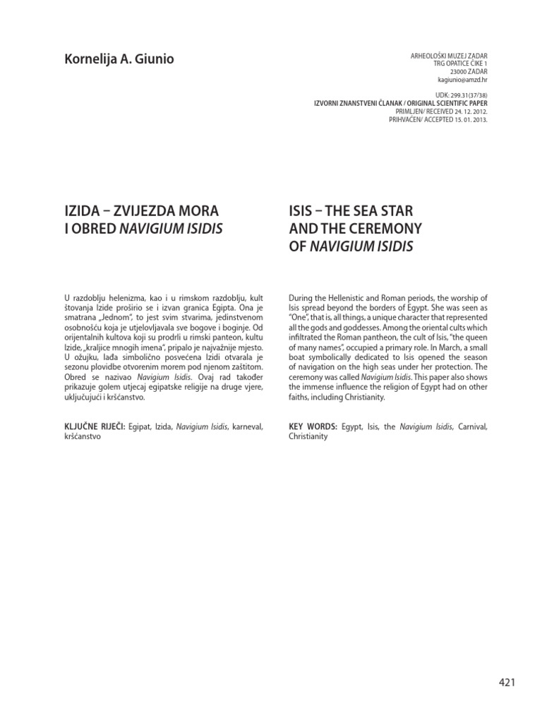 KAGiunio, Isis - The Sea Star and The Ceremony of Navigium Isidis | PDF