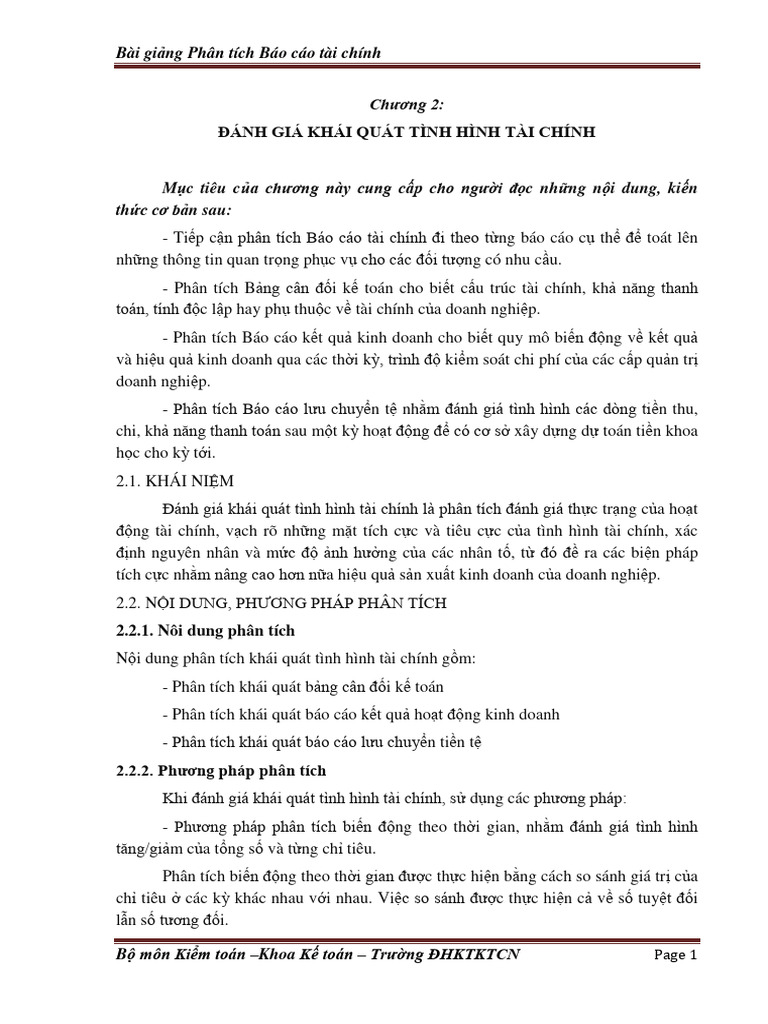Bài giảng Chuong 2- Phân tích BCTC | PDF