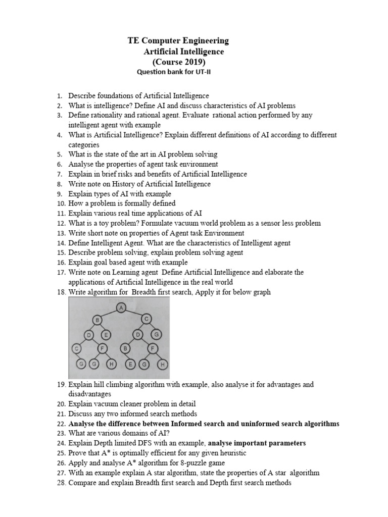 Ai Question Bank For Ut Ii 23 24 Download Free Pdf Artificial
