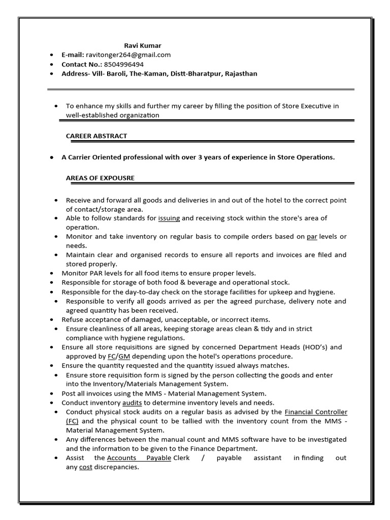 Ravi Kumar Resume | PDF | Inventory | Audit
