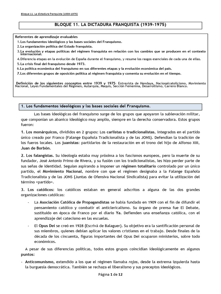 Bloque 11. El Franquismo | PDF | España franquista | Francisco franco Bloque 11. El Franquismo | PDF | España franquista | Francisco franco
