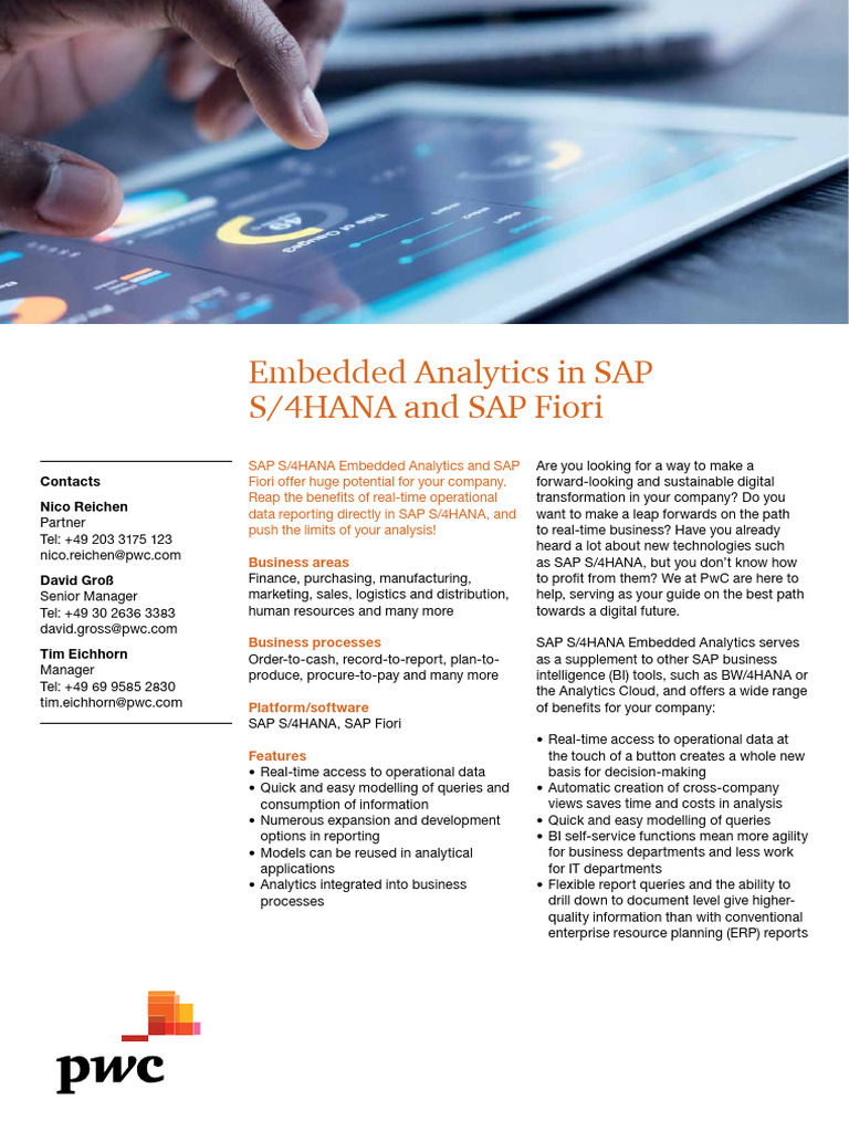 Embedded Analytics in Sap S4hana and Sap Fiori | Download Free PDF | Analytics | Data Warehouse