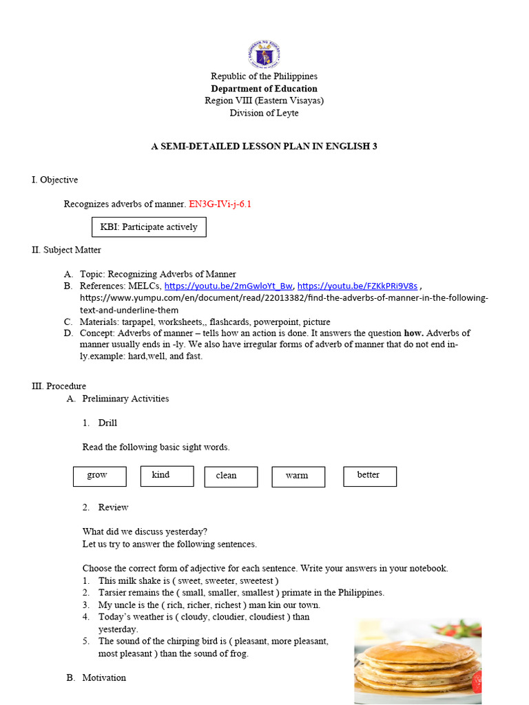 Lesson Plan-1 | PDF | Adverb | Pancake