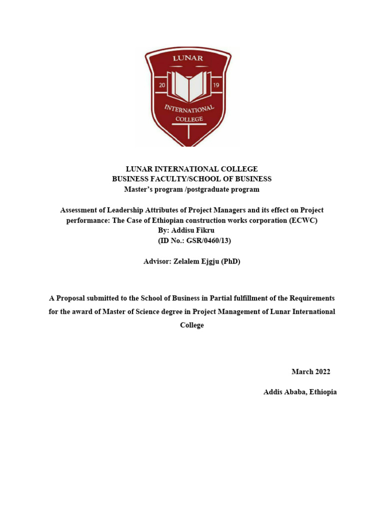 Final Thesis Proposal Addisu Fikru | PDF | Leadership | Methodology