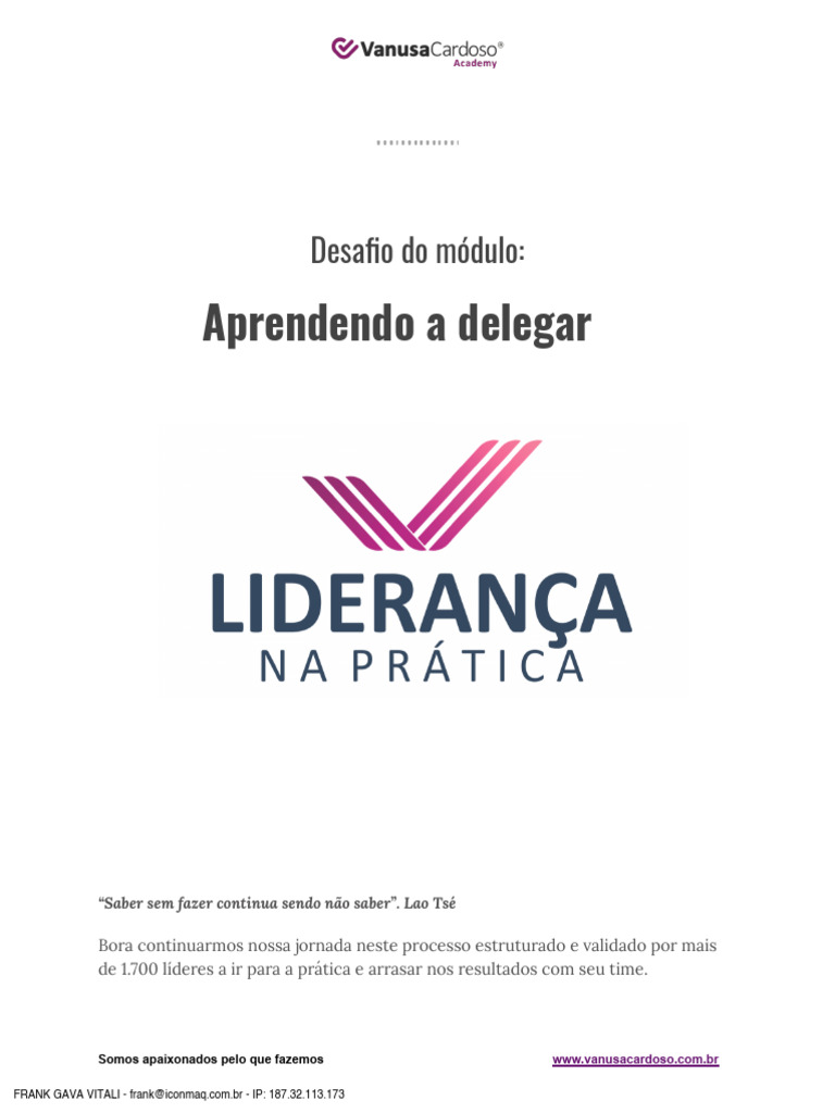 Desafio Do Módulo - Módulo 8 - Aprendendo A Delegar | PDF