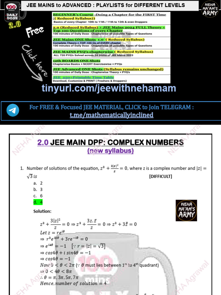 DPP Sols 2.0 Complex Numbers (New Syllabus) | PDF | Mathematical Objects | Mathematics