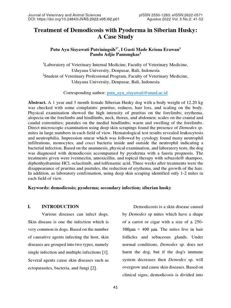 Treatment of Demodicosis With Pyoderma in Siberian Husky: A Case Study ...
