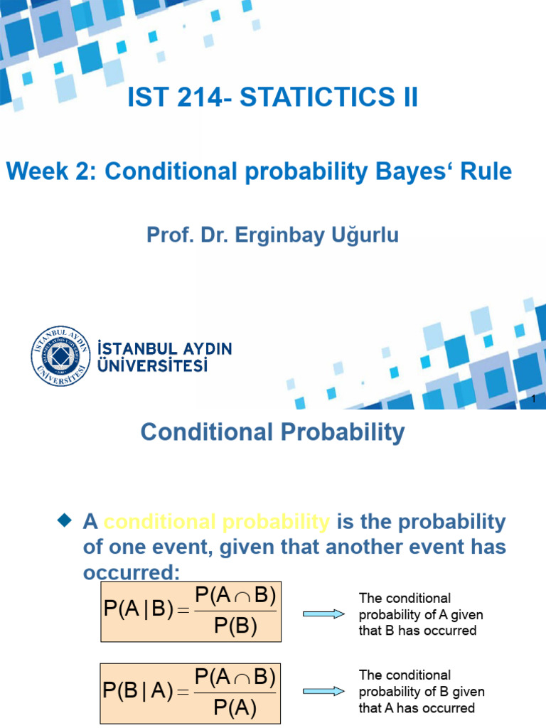Ist 214-Statictics Ii: Week 2: Conditional Probability Bayes Rule | PDF | Probability | Odds