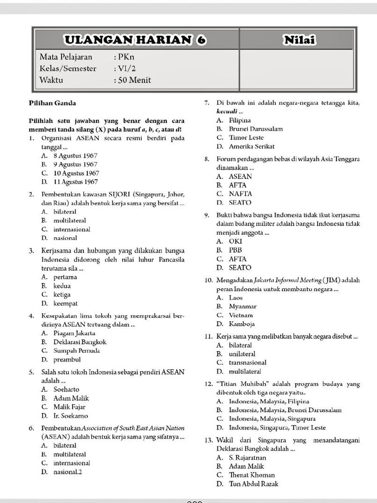 Soal Ph6 PPKN 6sd 001 | PDF