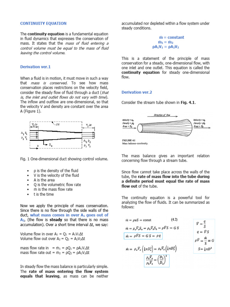 Fluid Dynamics: Continuity Equation | PDF | Fluid Dynamics | Liquids