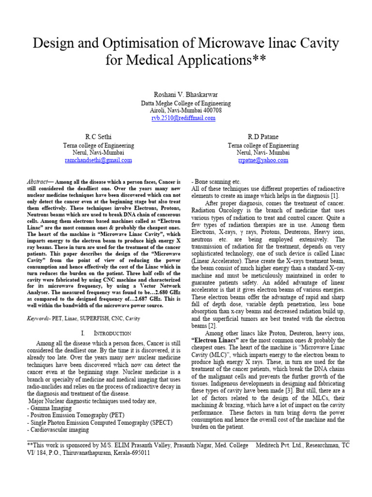 Microwave Linac Cavity Design for Cancer Treatment | PDF | Radiation ...