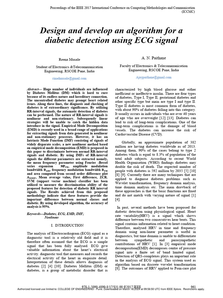 Design and Develop An Algorithm For A Diabetic Detection Using ECG ...