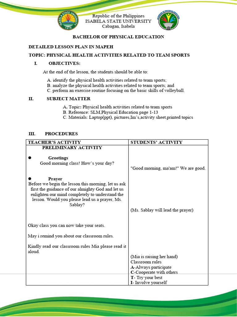Team Sports Health Activities Lesson Plan | PDF | Body Mass Index ...
