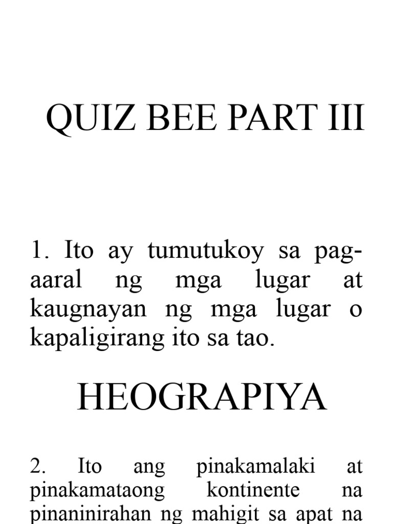 Quiz Bee Part 3 | PDF