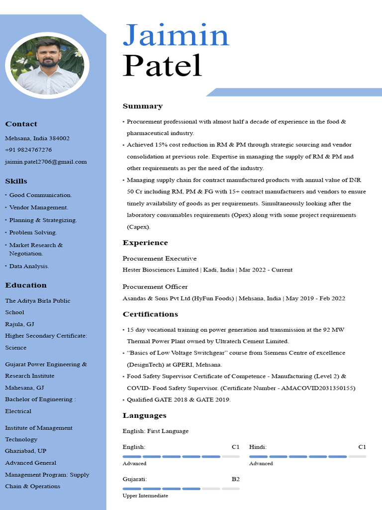 Resume_Jaimin_23092023-1 | PDF | Procurement | Gujarat