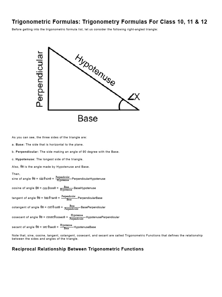 Trigonometry Formulas & Identities - Complete List of Trigonometric ...