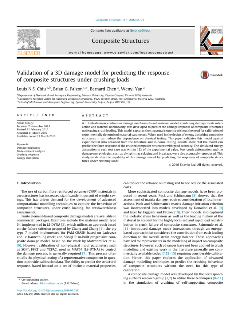Validation of A 3D Damage Model For Predicting The Response 2016 ...