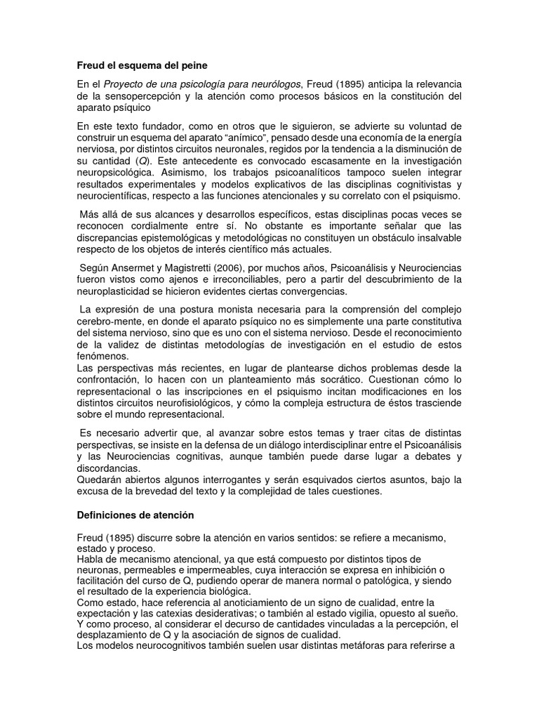 Freud El Esquema Del Peine 2 | Descargar gratis PDF | Atención | Neurona