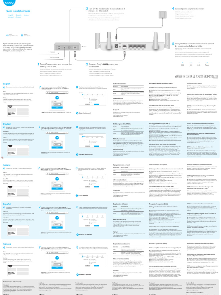 Cudy WR1300 AC1200 Gigabit Dual Band Wi-Fi Router Installation Guide | PDF
