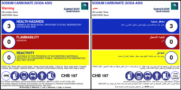 197 - Label SODIUM CARBONATE (SODA ASH) | PDF | Sodium Carbonate | Safety