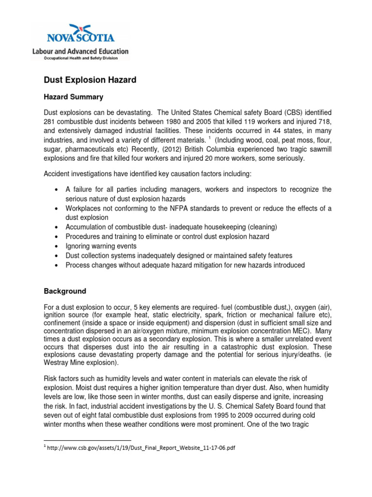 Dust Explosion Hazard Alert | PDF | Explosion | Safety