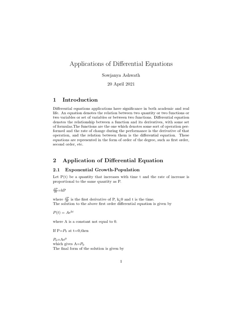 Applications of Differential Equations | PDF | Equations | Derivative