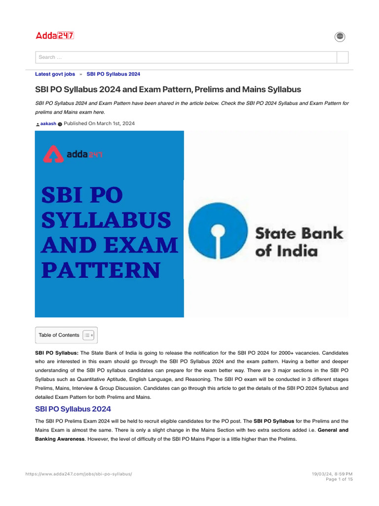 SBI PO 2024 Syllabus & Exam Pattern | PDF | Multiple Choice