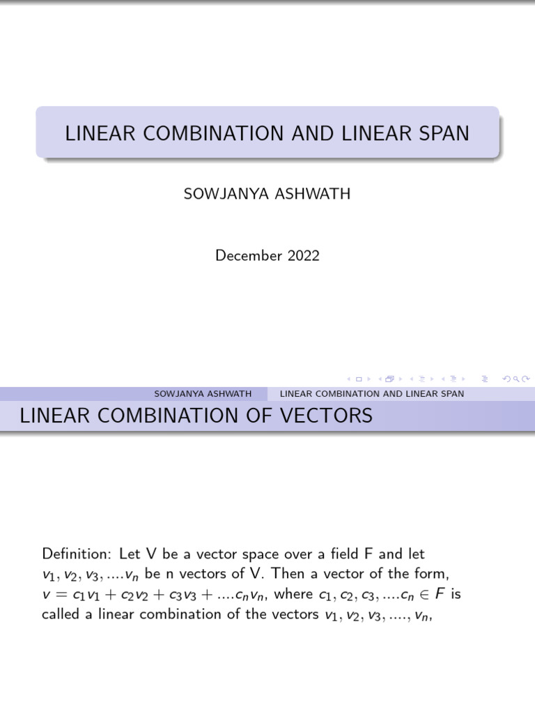 Linear Combination and Linear Span | PDF | Vector Space | Linear Subspace