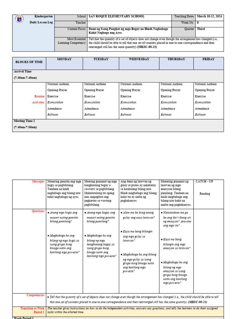 Kindergarten DLL MELC Q3 Week 8 | PDF