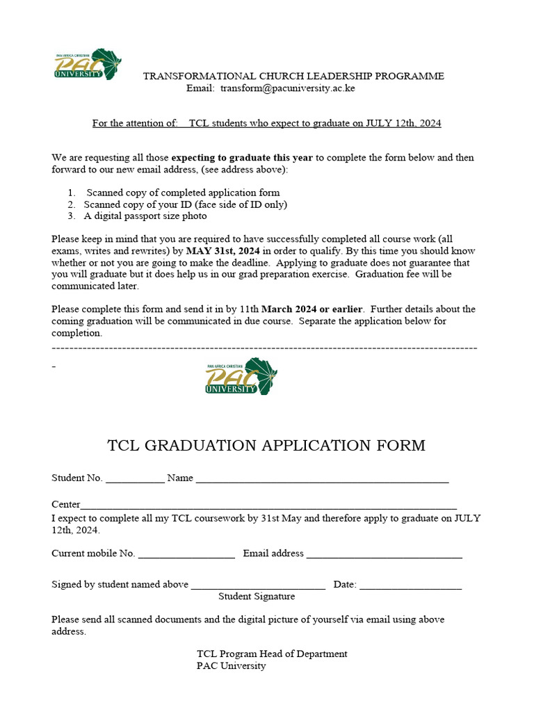 TCL Graduation Application Form 2023 | PDF | Career & Growth | Finance & Money Management