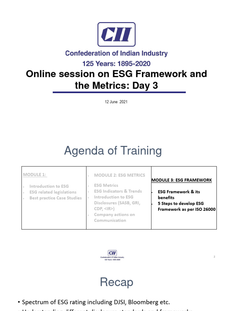ESG Framework Metrics - Day 3 | PDF | Risk Management | Risk