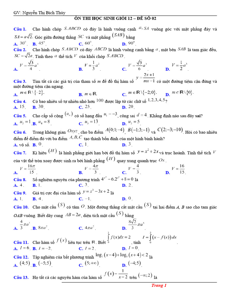 23 24 đề 02 HSG12 CAP TINH SO NAM DINH 22 23 | PDF