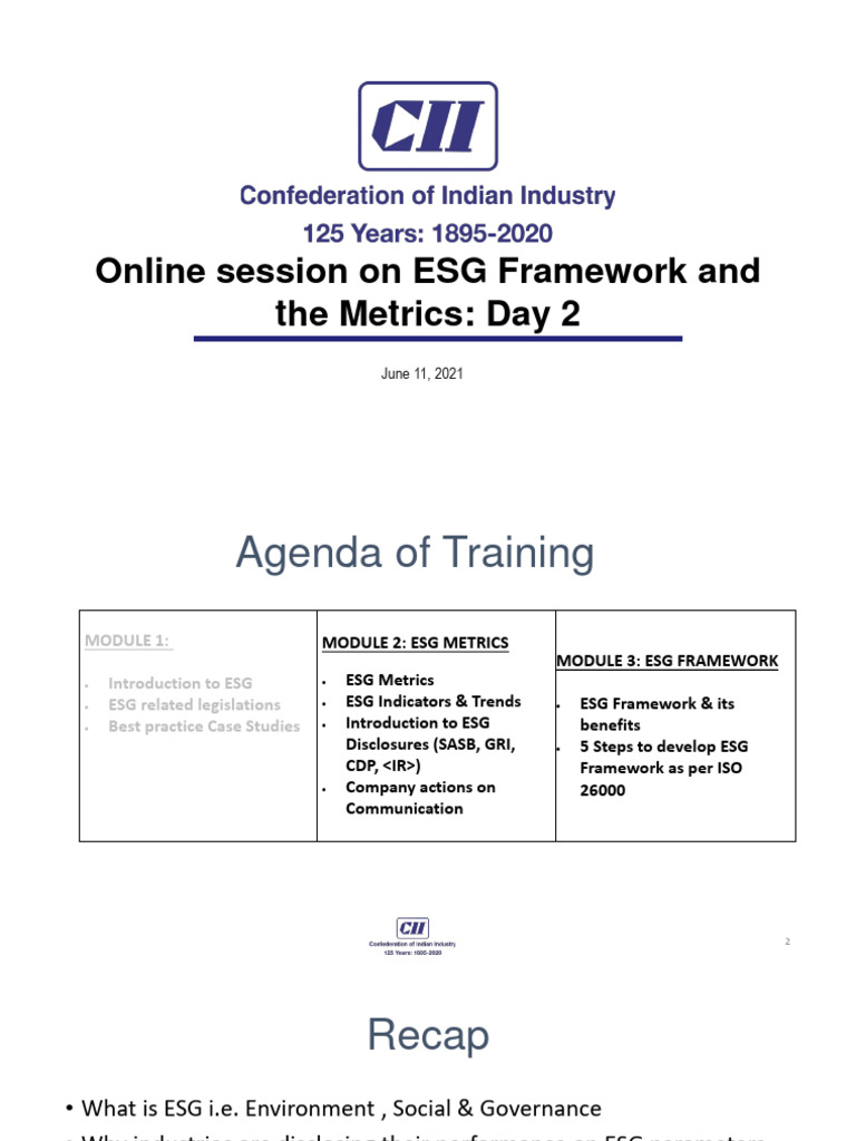 ESG Framework Metrics - Day 2 (11 June) | PDF