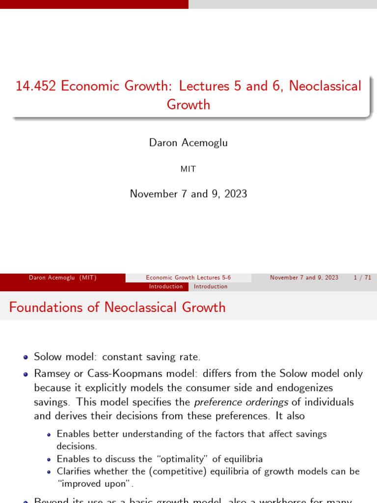 Economic Growth Lectures 5 and 6 2023 | PDF | Steady State | Economic Growth