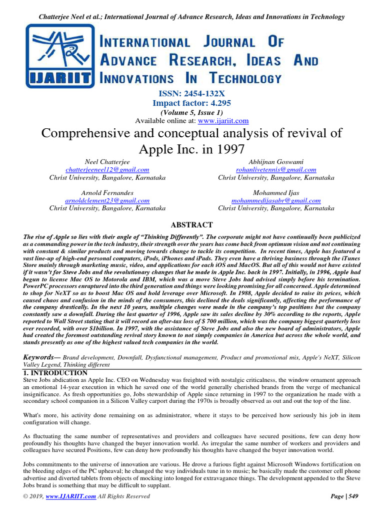 Comprehensive and Conceptual Analysis of Revival of Apple Inc. in 1997 ...