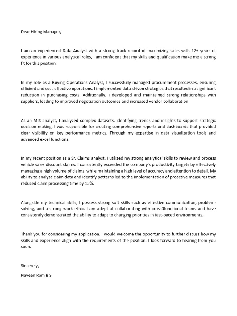 Naveen Covering Letter and Resume | PDF | Data Science | Business