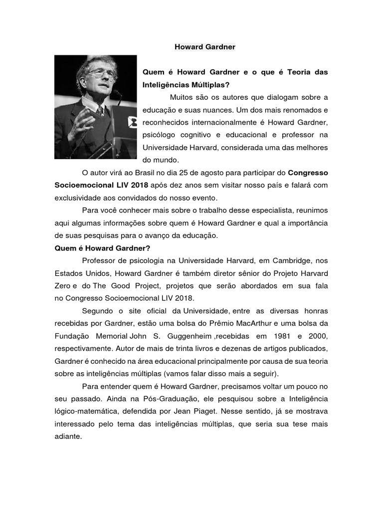 Howard Gardner e as Inteligências Múltiplas | PDF | Inteligência ...