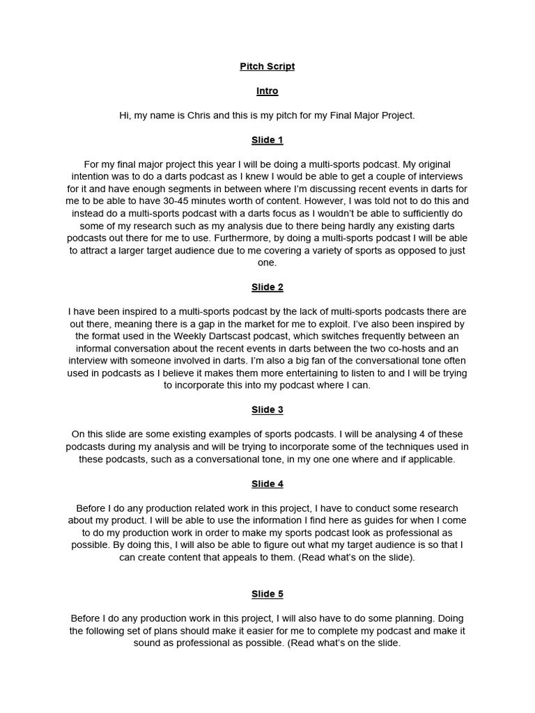 Pitch Script | PDF | Podcast