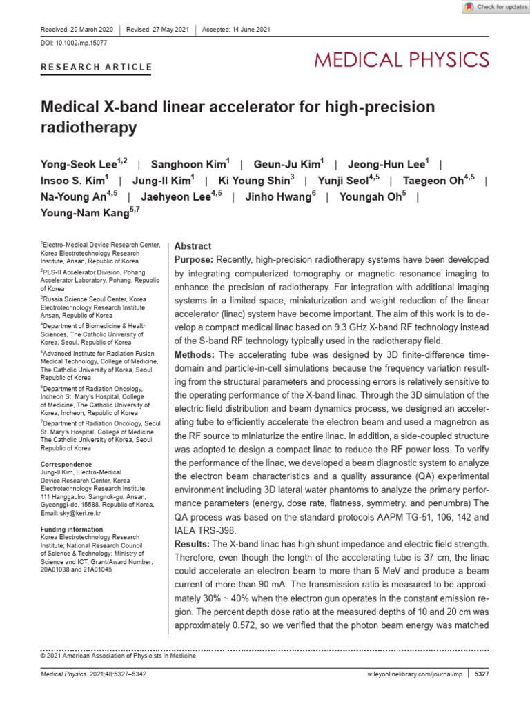 Medical Physics - 2021 - Lee - Medical X Band Linear Accelerator For ...