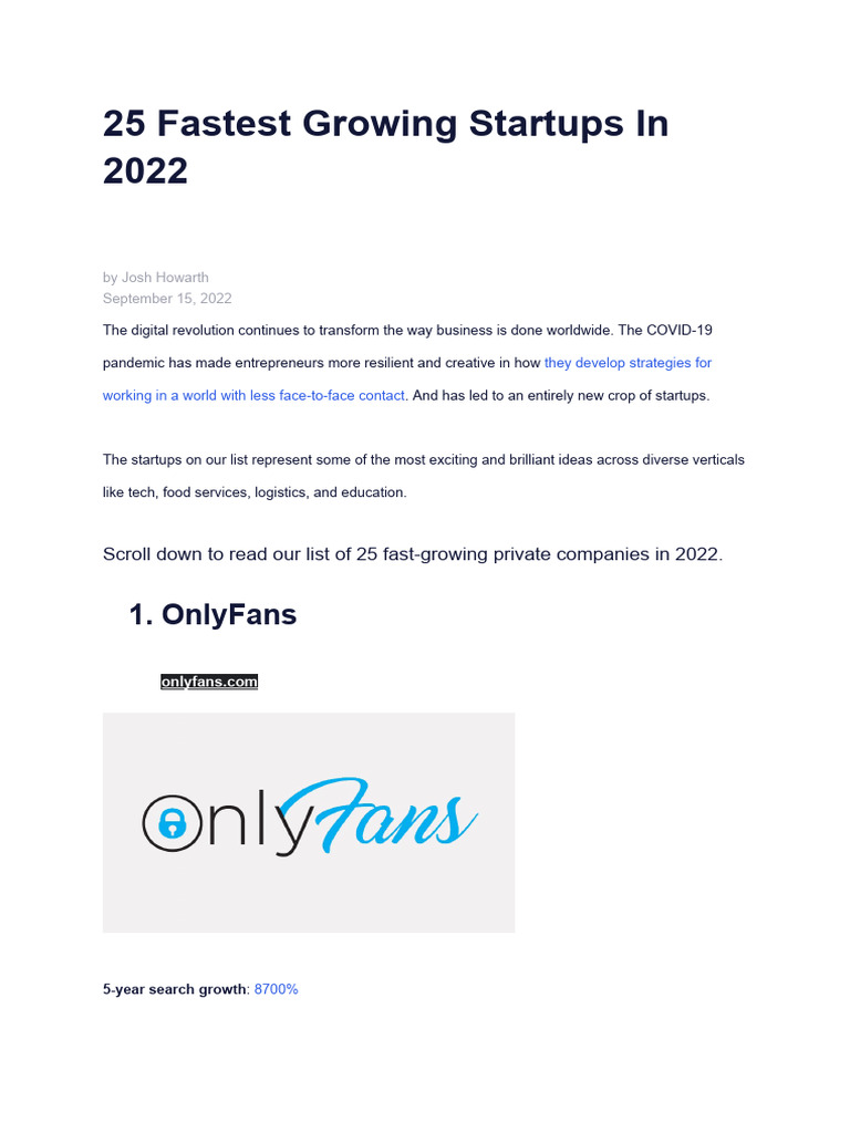 25 Fastest Growing Startups In 2022 | PDF | Startup Company | Small ...