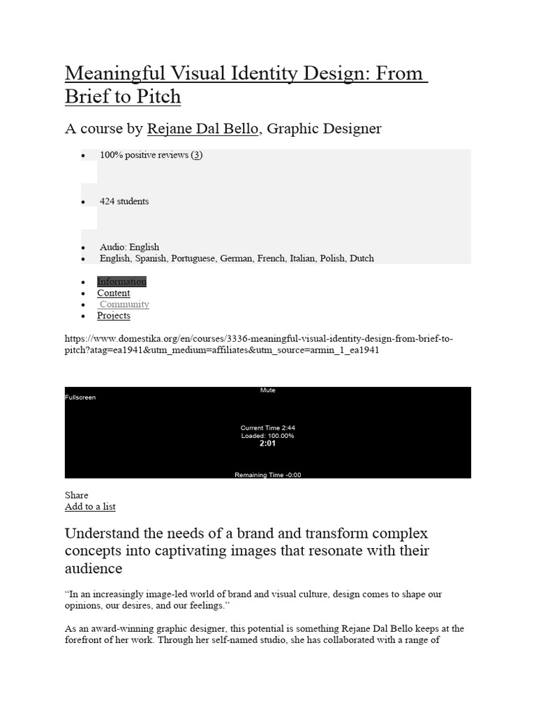 Meaningful Visual Identity Design Course | PDF | Brand | Design