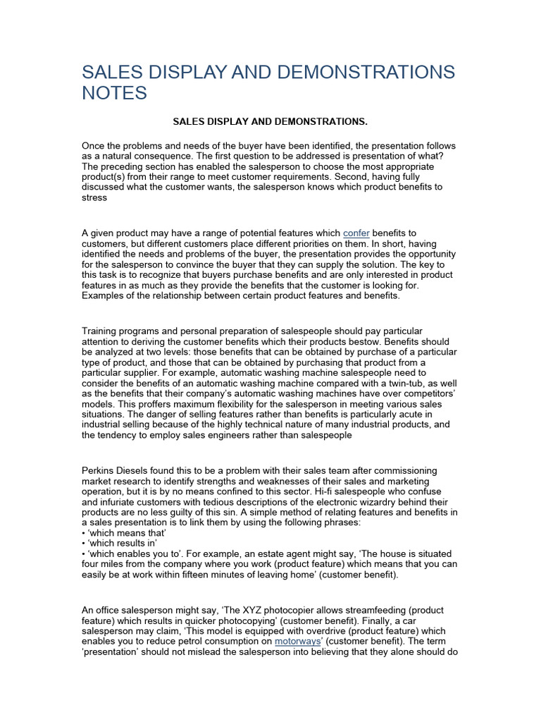 Sales Display and Demonstrations Notes | PDF | Sales | Procurement