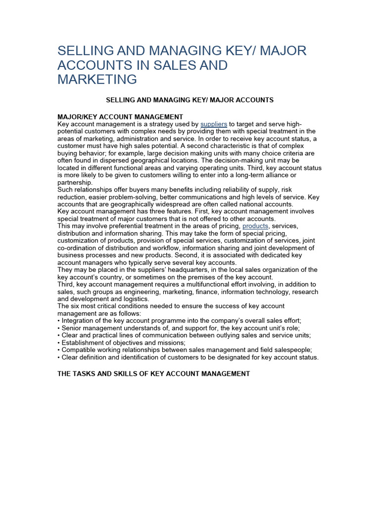 Selling and Managing Key Accounts | PDF | Sales | Marketing